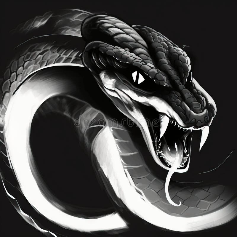 A Black and White Snake with Its Mouth Open and Its Tongue Out Stock ...