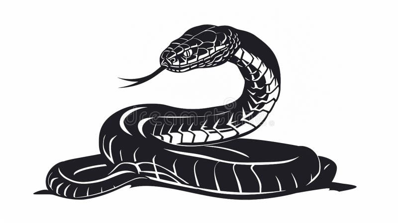 A Black and White Snake with a Long Tail on a White Background Stock ...