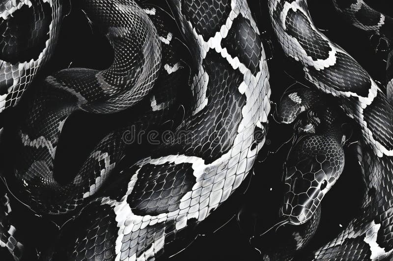 Black and White Snake Pattern on Black Background, Snake Skin Texture ...