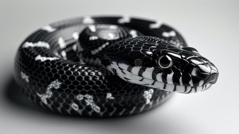 A Black and White Snake with a White Stripe on Its Head Stock Image ...