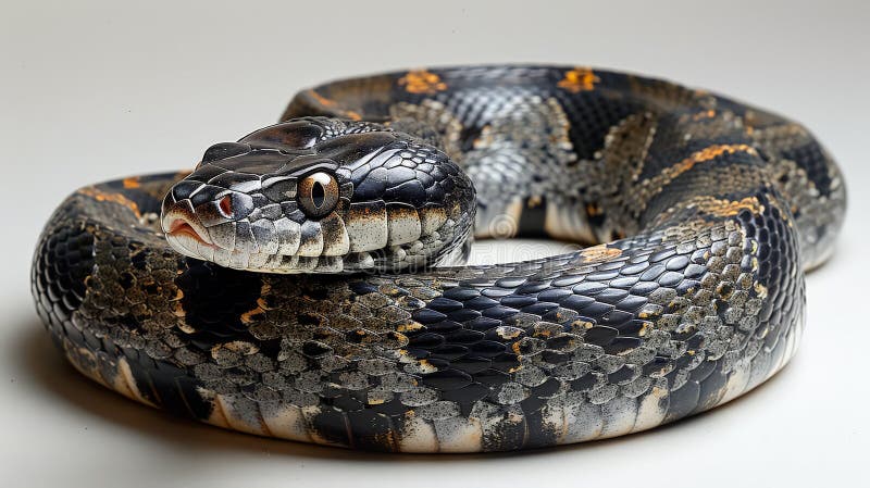 A Black and White Snake with a White Stripe on Its Head. Stock Photo ...