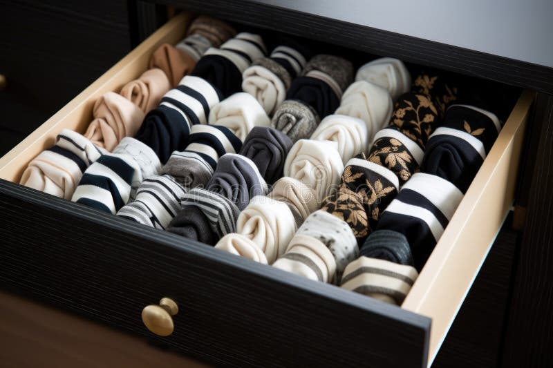 Black and White Socks Organized Separately in a Drawer Stock ...