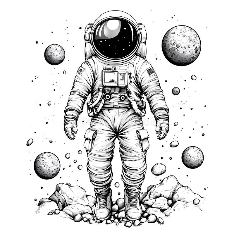 Black and White Space Coloring Page for Exploration Stock Illustration ...