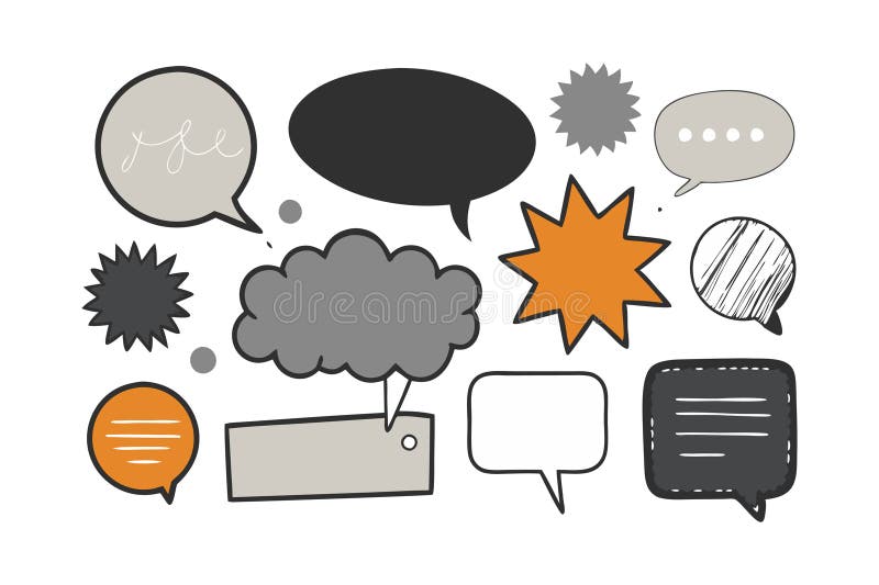 Black and White Speech Bubbles with Thought and Message Symbols Stock ...