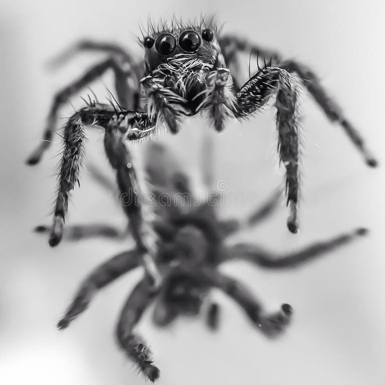Black and White Spider on Mirror Stock Photo - Image of macro, insect ...