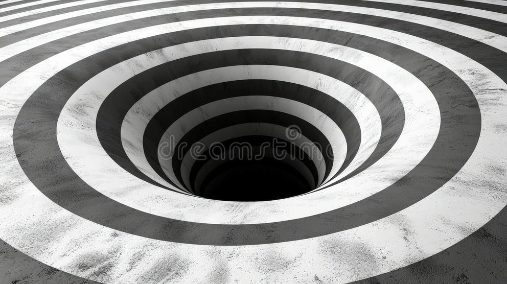 Black and White Spiral Tunnel Design with Concentric Circles Creating ...