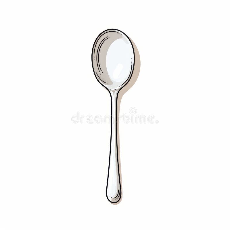 Spoon Line Art on White Background - Vintage Style Cartoon Drawing ...