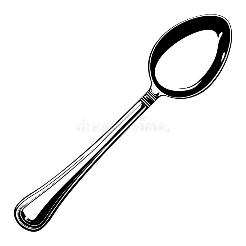 A Black and White Spoon Highlighted on a White Background. Doodle, Flat ...
