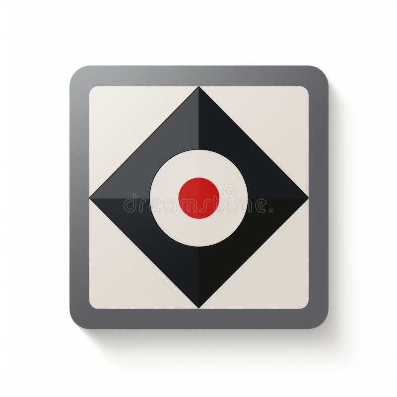 A Black and White Square Button with a Red Dot in the Center Stock ...