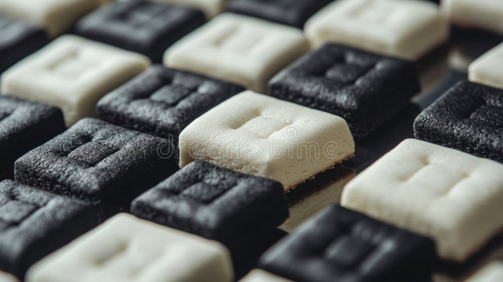 Black and White Square Cookies in a Geometric Pattern. Stock Photo ...