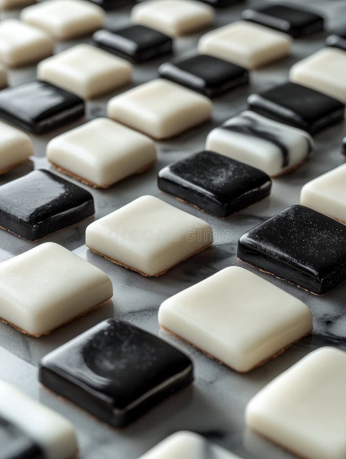 Black and White Square Cookies on Marble Surface. Stock Image - Image ...