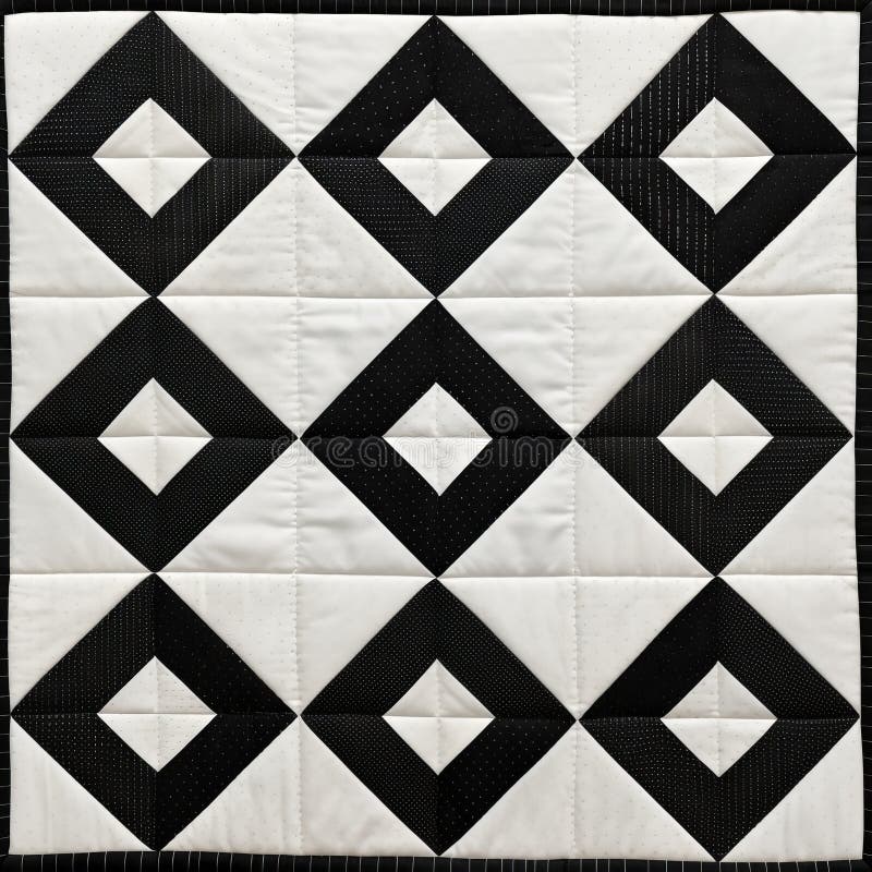 Black and White Square Quilt with Diamond Blocks Stock Illustration ...