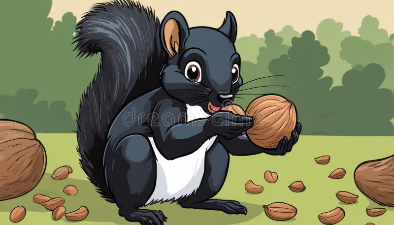 A Black and White Squirrel Eating a Nut Stock Illustration ...