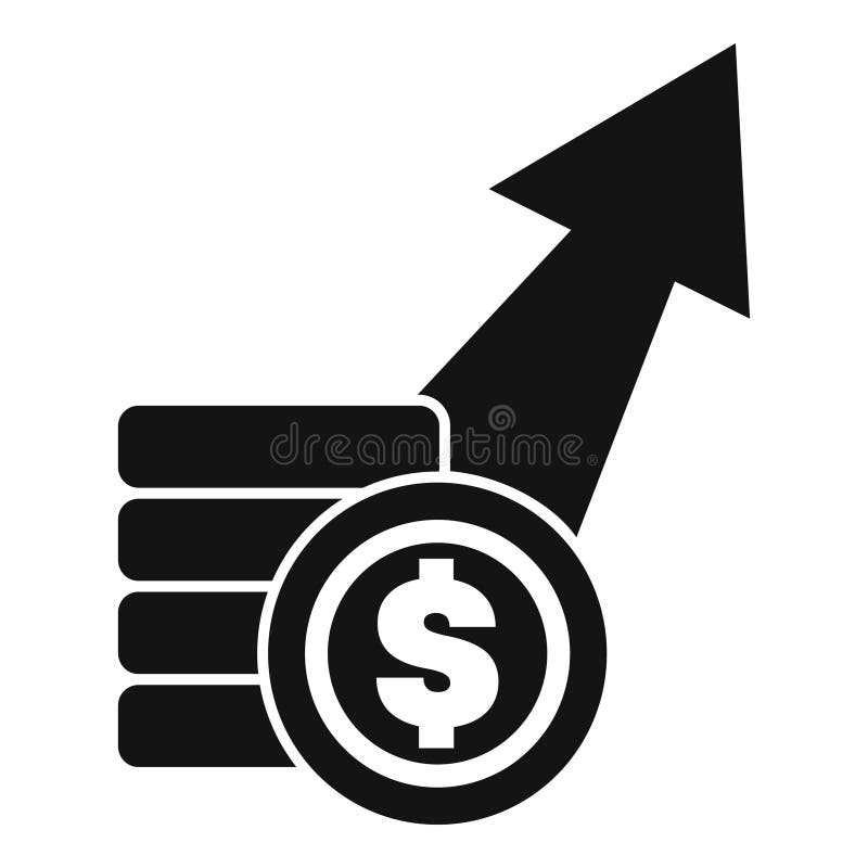 Black and White Stack of Coins with Growing Arrow and Dollar Sign Icon ...