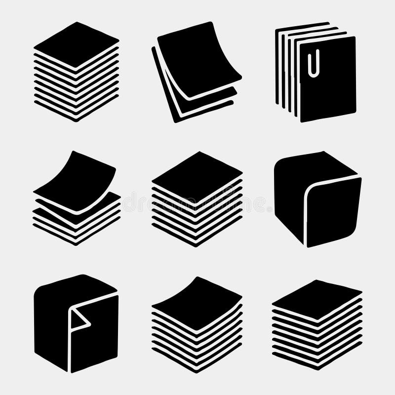 Black and White Stacks of Paper Showing Different Layouts Stock Vector ...