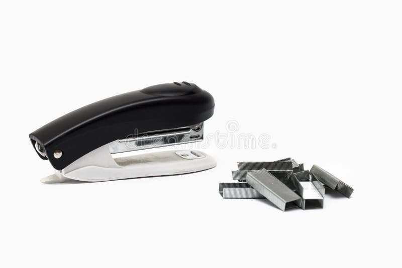 Black and White Stapler and Paper Clip on White Background Stock Photo ...