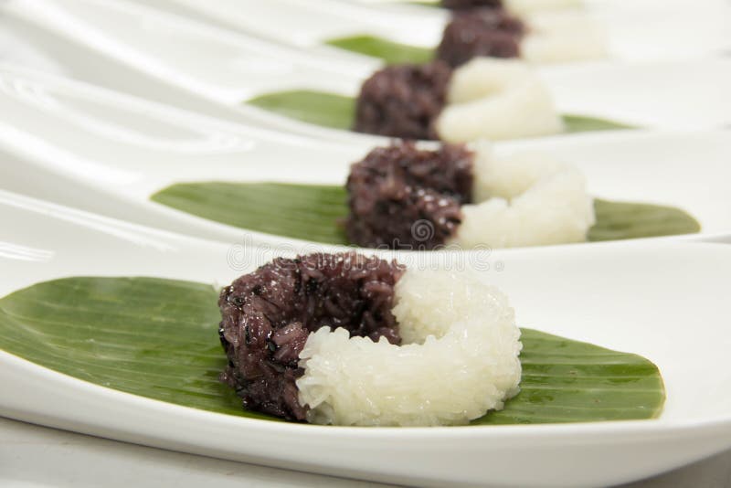 Black and White Sticky Rice on Dried Banana Leaf Stock Image - Image of ...