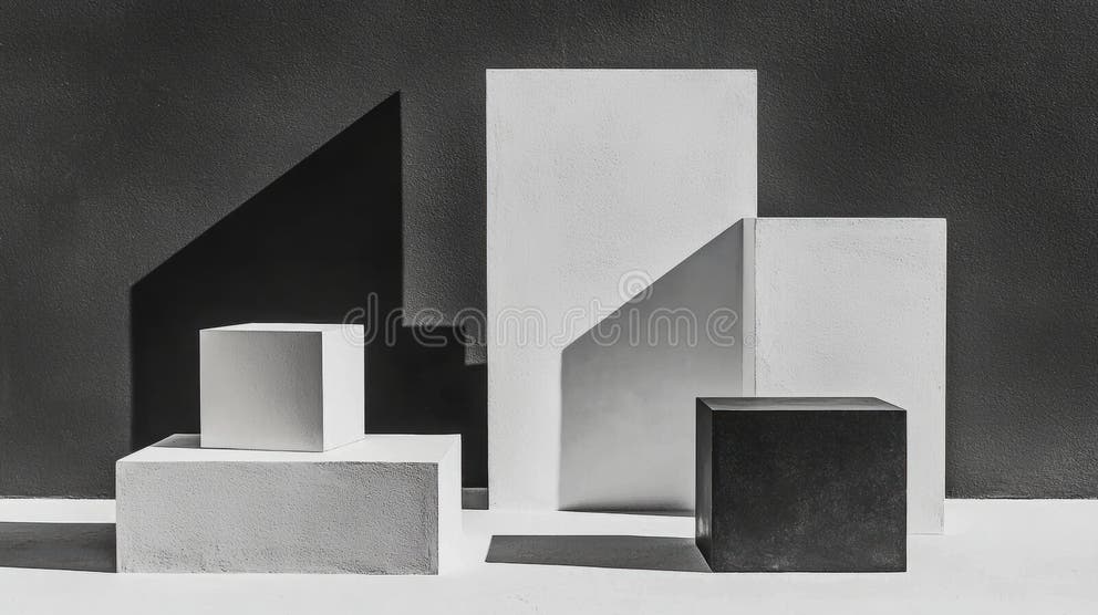 A Black and White Still Life Composition Featuring Four White ...