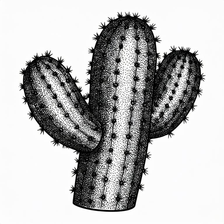 Black and White Stipple Illustration of a Cactus Stock Illustration - Illustration of graphic ...