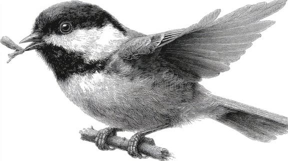 Black and White Stippled Bird in Flight Stock Illustration ...