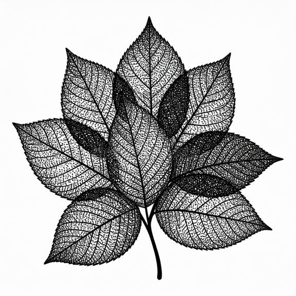 Black and White Stippled Leaf Illustration Stock Illustration - Illustration of plant, white ...