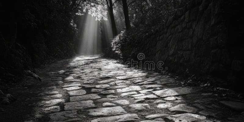 Black and White Stone Path stock photo. Image of calm - 378086406