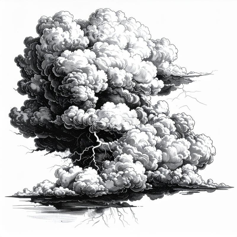 Black and White Storm Cloud Drawing Stock Illustration - Illustration of dark, powerful: 391267957