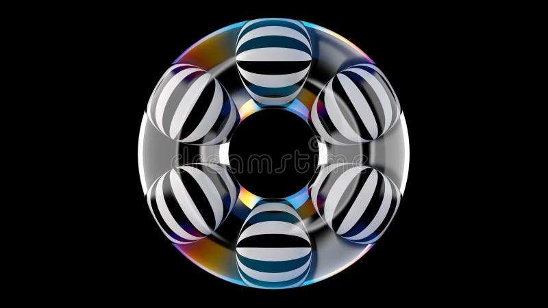Black and White Striped Balls Inside Glass Circle Shape. Abstract ...