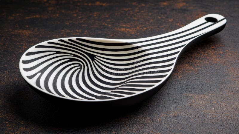 Black and White Striped Ceramic Spoon Rest on Textured Surface, AI ...