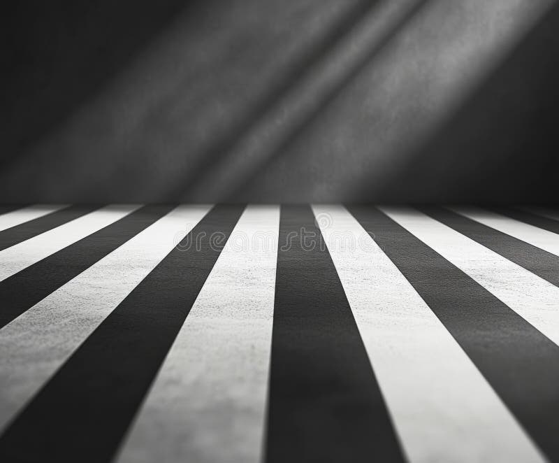 Black and White Striped Floor with Dramatic Lighting and Shadows Stock ...