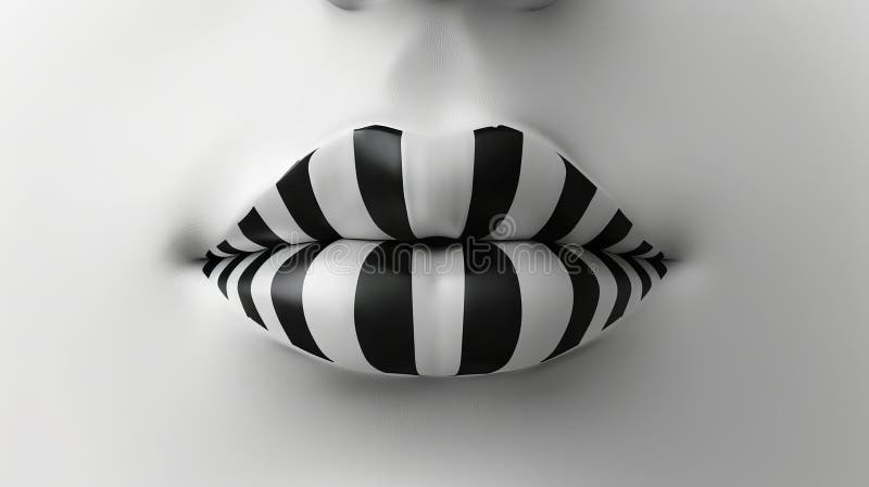 A Black and White Striped Lips Stock Image - Image of face, woman ...