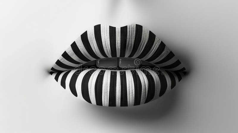 A Black and White Striped Lips Stock Photo - Image of fashion, striped ...