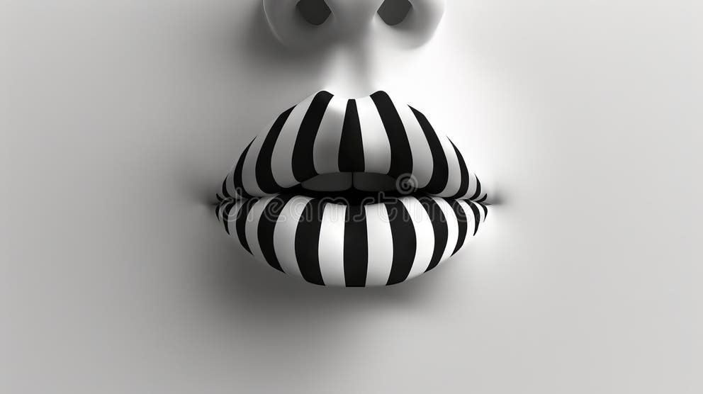 A Black and White Striped Lips with a White Background Stock Photo ...