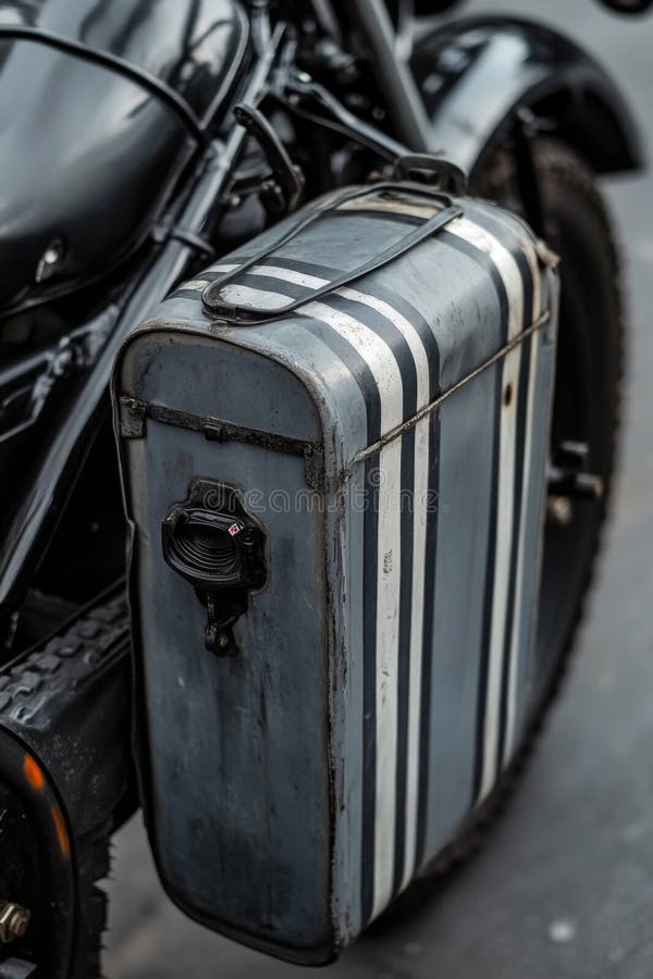 A Black and White Striped Suitcase is Placed on the Back of a ...