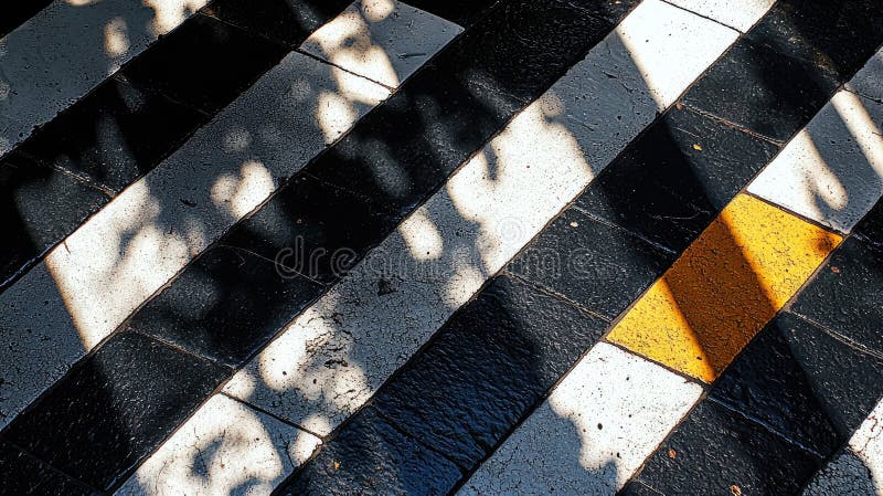 Black and White Striped Walkway with Dappled Shadows and Angles Stock ...