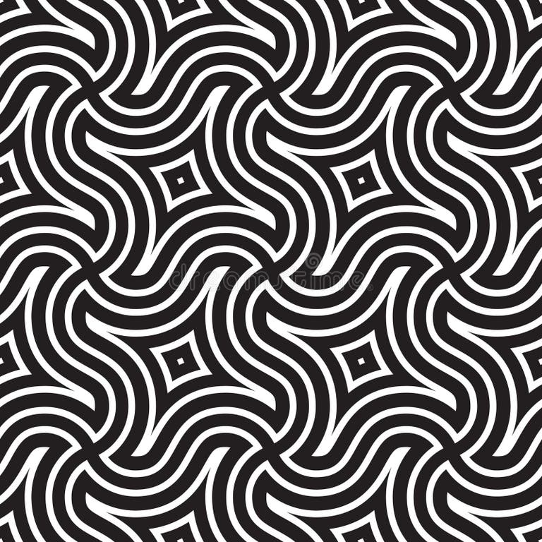 Black and White Striped Wavy Squares Pattern. Geometric Retro Style ...