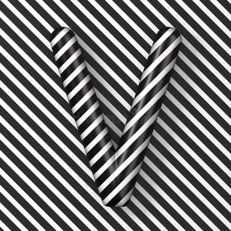 Black and White Stripes Letter V 3D Stock Illustration - Illustration ...