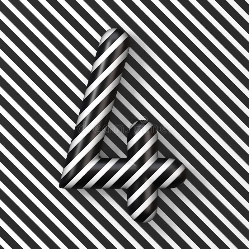 Black and White Stripes Number 4 FOUR 3D Stock Illustration ...
