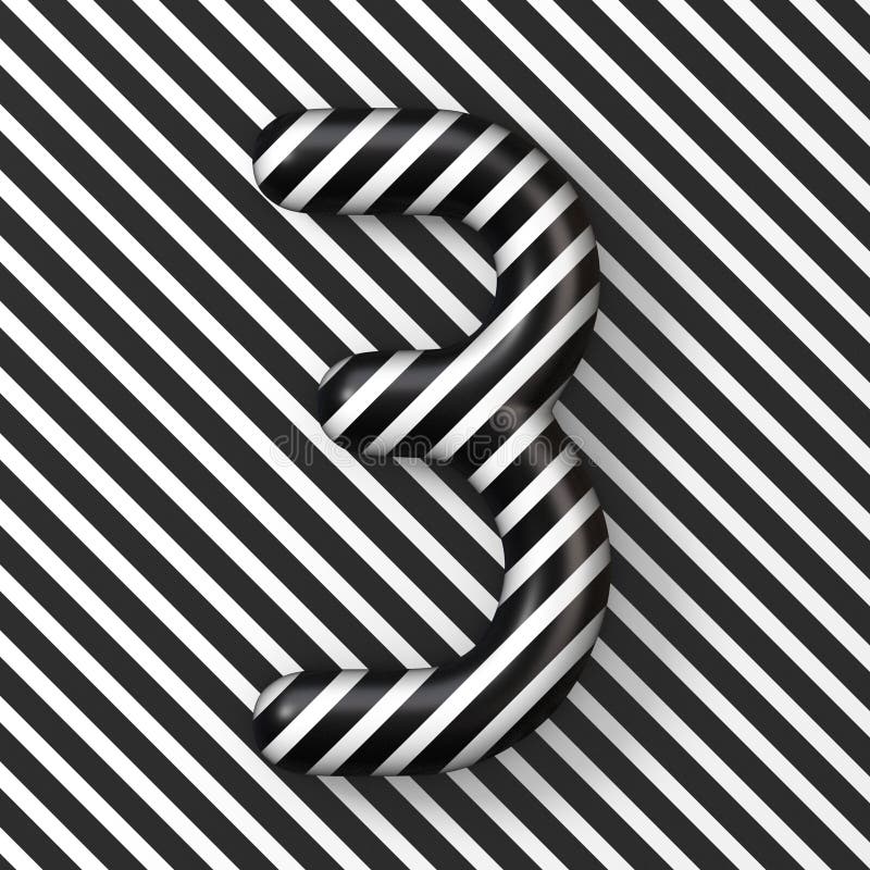 Black and White Stripes Number 3 THREE 3D Stock Illustration ...