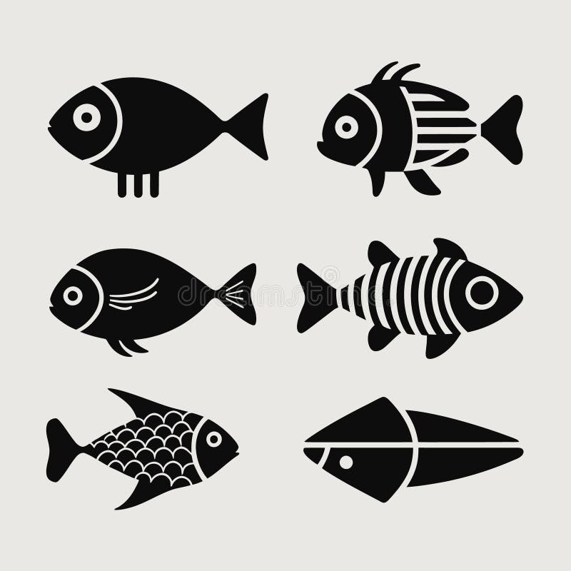 A Black and White Stylized Fish Background is Plain White. Stock ...