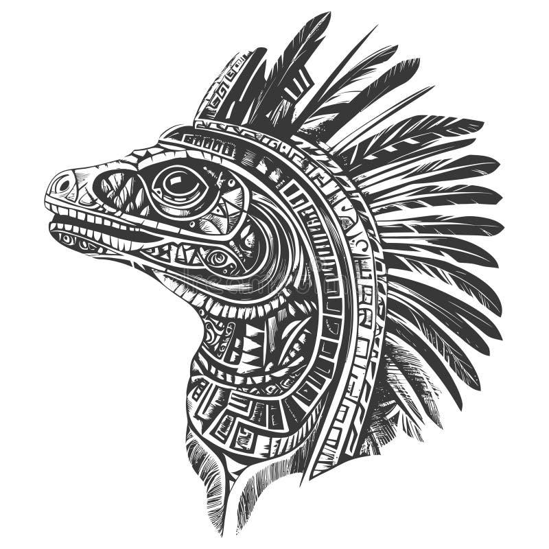 Stylized Raptor Head in Aztec Tribal Design, Black and White ...