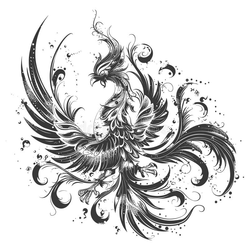 Ornate Phoenix Bird, Majestic Wings, Intricate Design Stock Vector ...