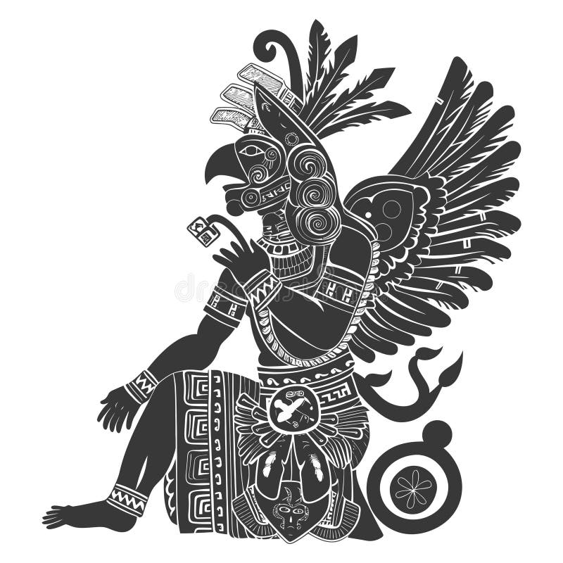 Seated Eagle Warrior, Aztec Style Monochrome Illustration Stock Vector ...