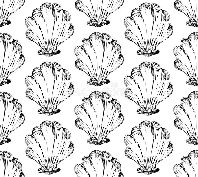 Black and White Summer Pattern with Seashells Stock Illustration ...