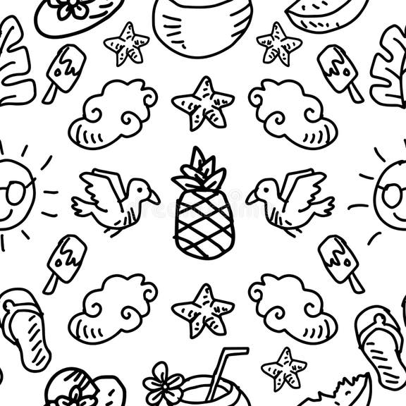 Black and White Summer Pattern with Tropical Elements Stock Vector ...