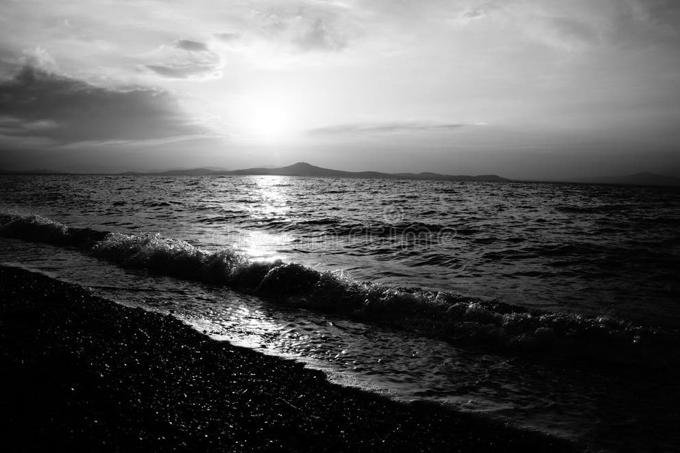 Black and white sun set stock photo. Image of clouds - 55283532