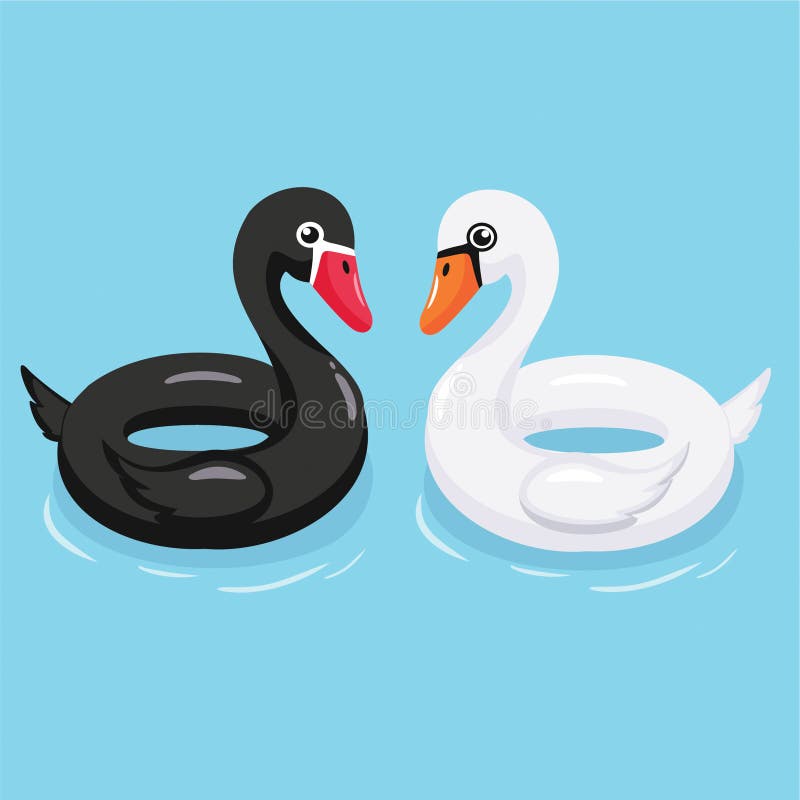Black and White Swan Inflatable Pool Floats. Vector Illustration. Stock ...