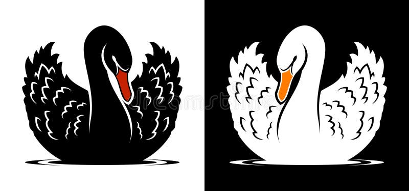 Swans Silhouettes Swimming Vector Two Pieces Minimalist Poster Design