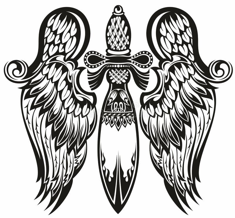 Ornate sword with wings stock vector. Illustration of vector - 84531230