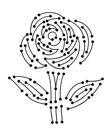 Black White Symbolic Rose in a Technical Style. Vector Graphics. Stock Vector - Illustration of ...